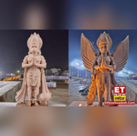 Statues of Lord Hanuman Garun Dev installed at the entrance of Shri Ram ...