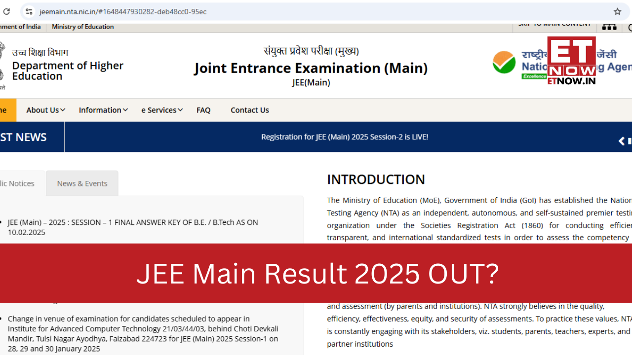 NTA JEE Main Result 2025 OUT at jeemain.nta.ac.in; JEE scorecard ...