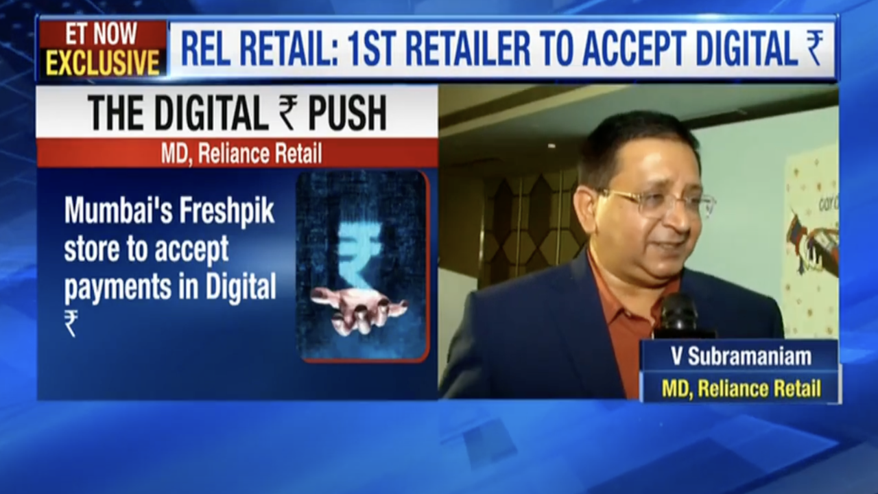 V Subramaniam: Reliance Retail now the first retailer to accept e-Rupee ...